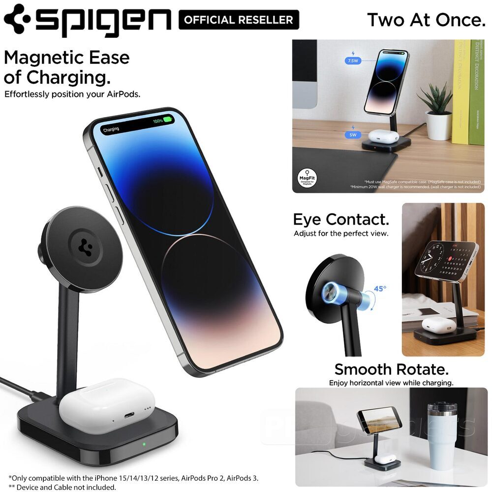SPIGEN Magnetic Wireless Charger Stand (MagFit) PF2100 for iPhone MagSafe / AirPods Pro / AirPods Se